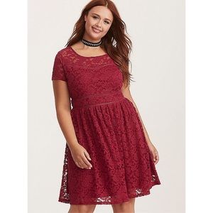 torrid | Dresses | Nwt Berry Red Lace Scoop Skater Dress | Poshmark